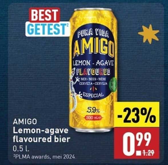 Amigo Lemon-Agave Flavoured Bier Aanbieding bij ALDI - FolderFeest.nl