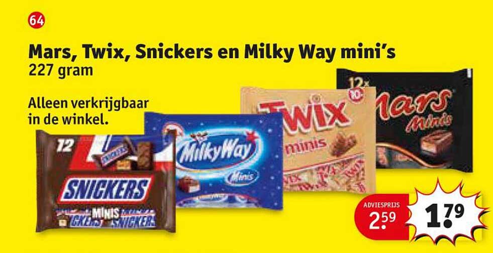Mars, Twix, Snickers En Milky Way Mini's aanbieding bij Kruidvat
