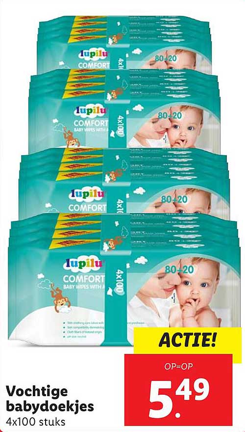 Vochtige Babydoekjes 4X100 Stuks Aanbieding bij Lidl - FolderFeest.nl