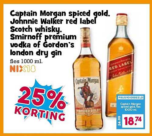 Captain Morgan Spiced Gold, Johnnie Walker Red Label Scotch Whisky ...