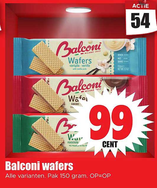 Balconi Wafers Alle Varianten. Pak 150 Gram. Op=Op Aanbieding bij Dirk ...