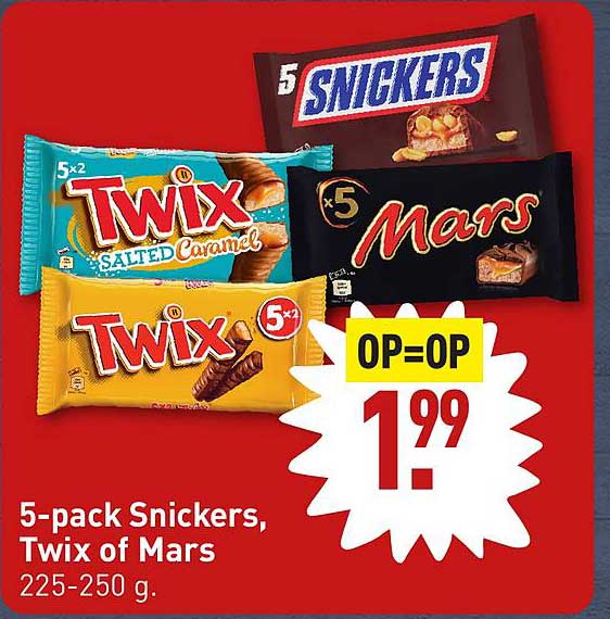5-Pack Snickers, Twix Of Mars aanbieding bij ALDI
