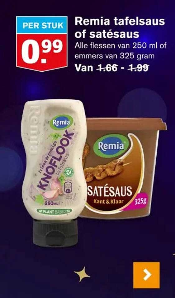 Remia Tafelsaus Of Satésaus Aanbieding bij Hoogvliet - FolderFeest.nl