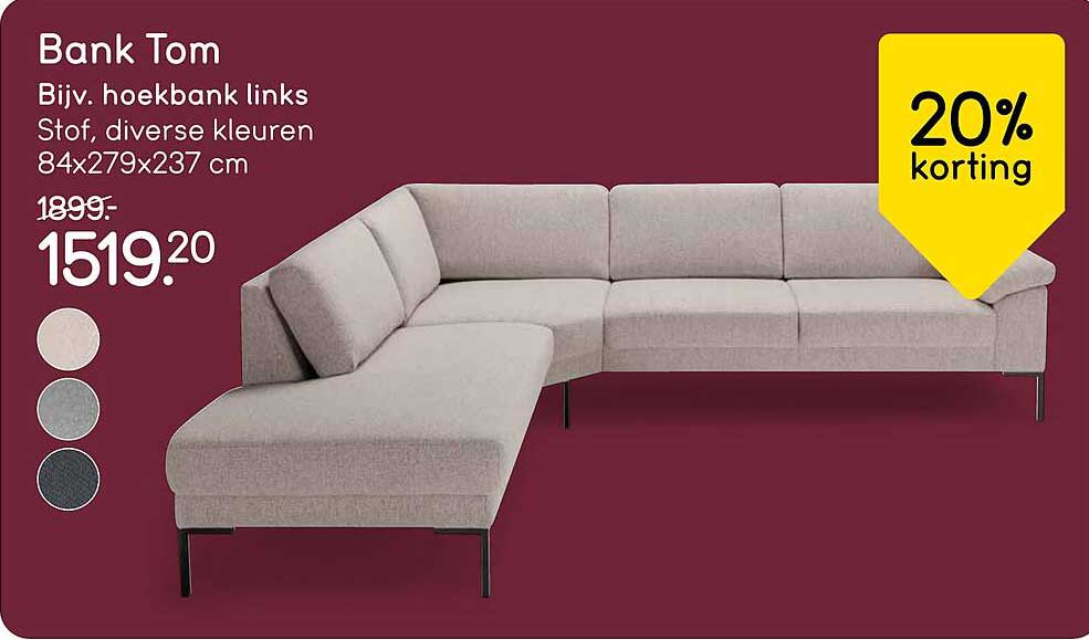 Bank Tom Bijv. Hoekbank Links Aanbieding bij Leen Bakker - FolderFeest.nl