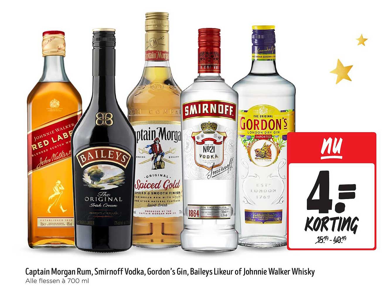 Captain Morgan Rum, Smirnoff Vodka, Gordon’s Gin, Baileys Likeur Of ...
