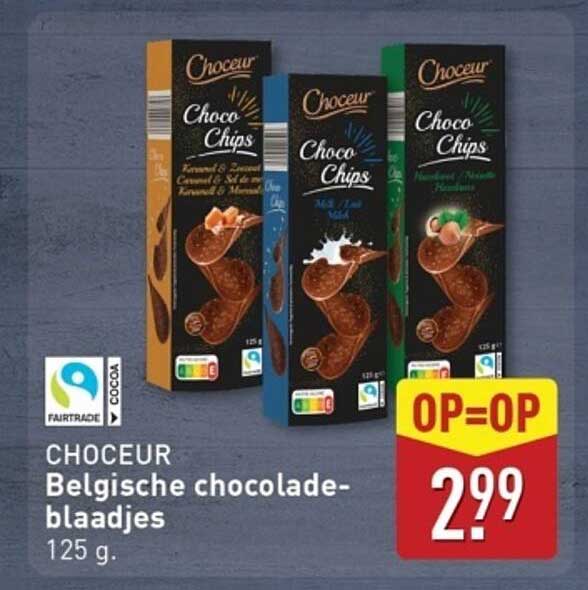Choceur Belgische Chocolade-Blaadjes 125 G. Aanbieding bij ALDI ...