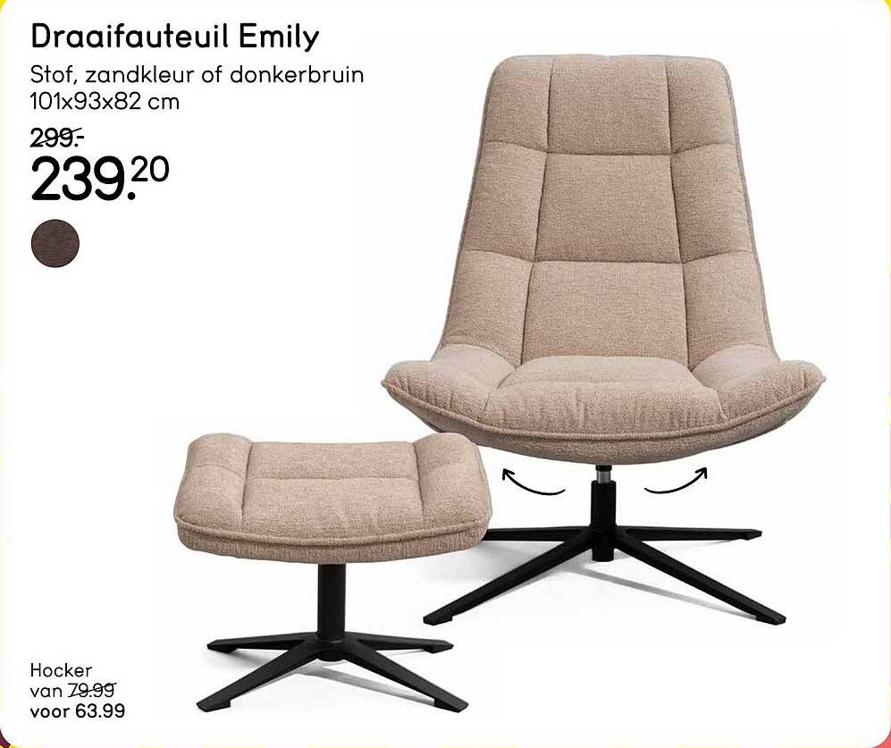 Draaifauteuil Emily Aanbieding bij Leen Bakker - FolderFeest.nl