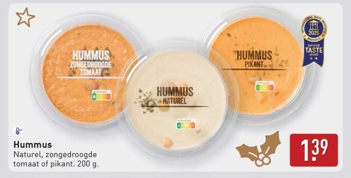 Hummus Naturel, Zongedroogde Tomaat Of Pikant 200 G Aanbieding bij ALDI ...