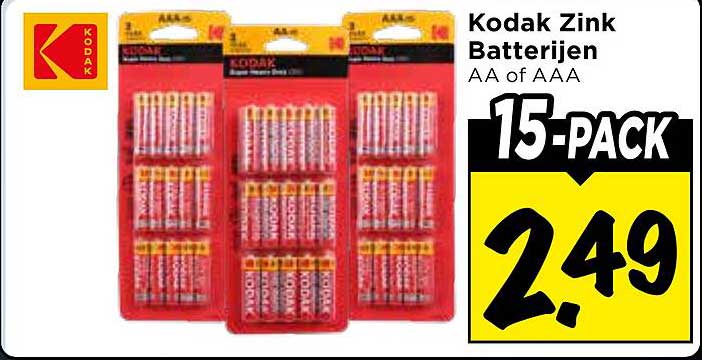 Kodak Zink Batterijen Aa Of Aaa 15-Pack Aanbieding bij Vomar ...