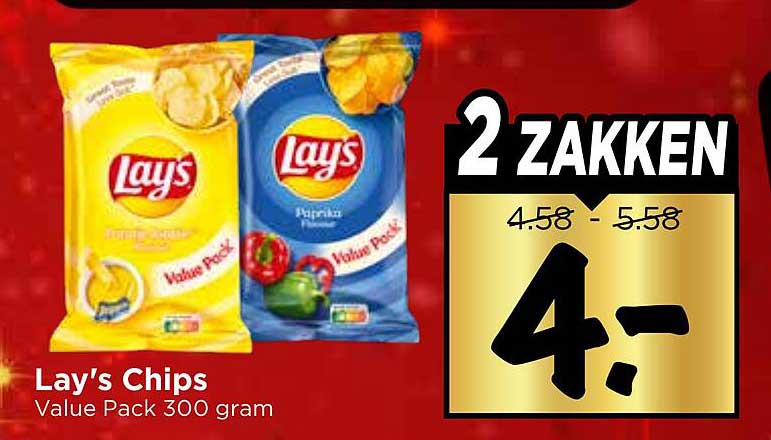 Lay's Chips Value Pack 300 Gram Aanbieding bij Vomar - FolderFeest.nl