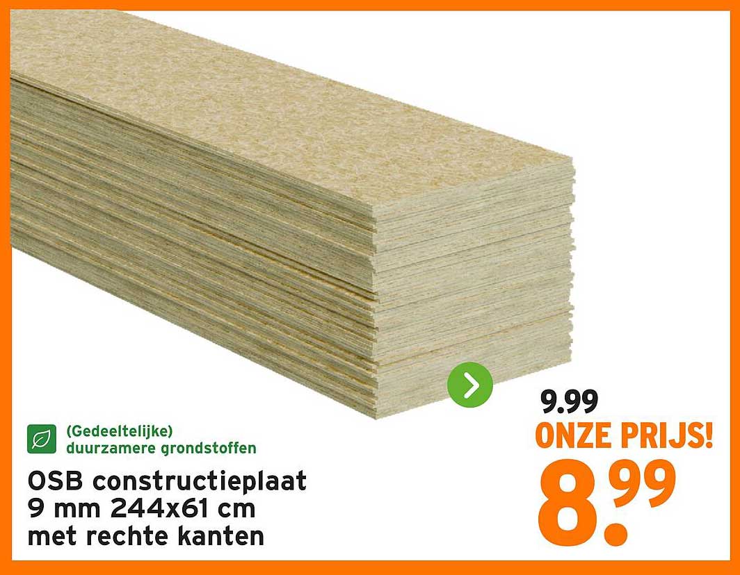 Osb Constructieplaat 9 Mm 244X61 Cm Met Rechte Kanten Aanbieding bij ...