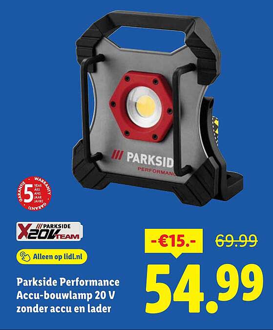 Parkside Performance Accu-Bouwlamp 20 V Zonder Accu En Lader Aanbieding ...