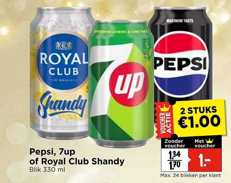 Pepsi, 7Up Of Royal Club Shandy Blik 330 Ml Aanbieding bij Vomar ...