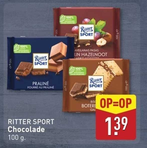 Ritter Sport Chocolade 100 G. Aanbieding bij ALDI - FolderFeest.nl