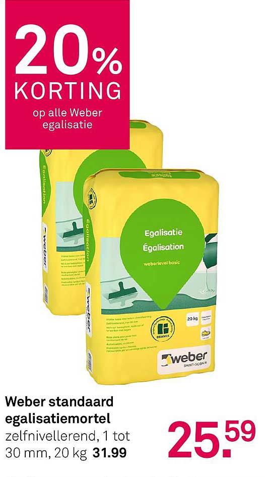Weber Standaard Egalisatiemortel Zelfnivellerend, 1 Tot 30 Mm, 20 Kg ...