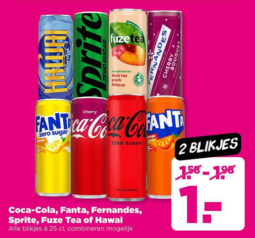 Coca-Cola, Fanta, Fernandes, Sprite, Fuze Tea Of Hawai aanbieding bij PLUS
