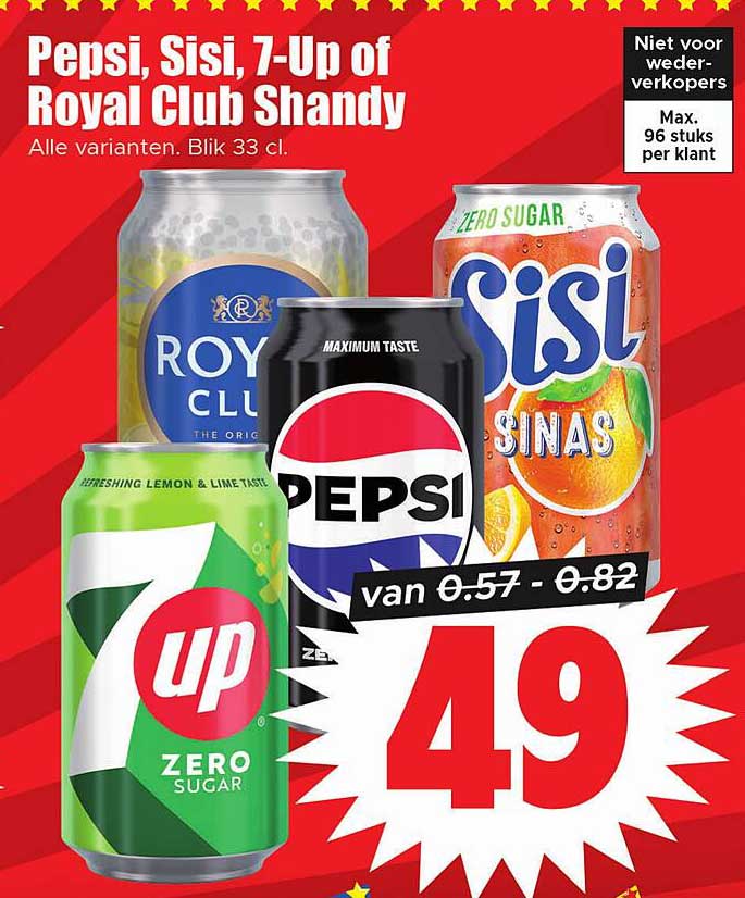 Pepsi, Sisi, 7-Up Of Royal Club Shandy aanbieding bij Dirk