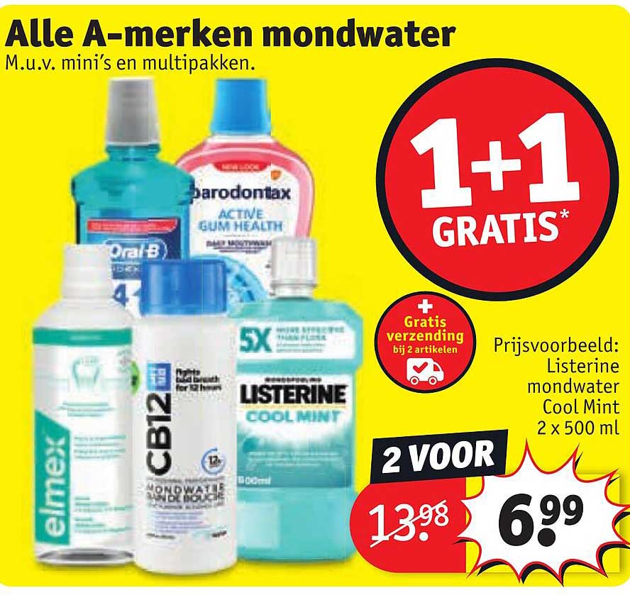 Alle A-Merken Mondwater 1+1 Gratis aanbieding bij Kruidvat