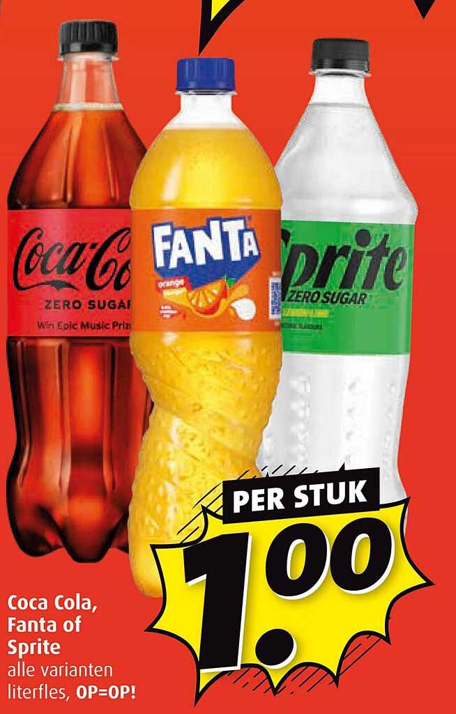 Coca Cola, Fanta Of Sprite Alle Varianten Literfles, Op=Op! Aanbieding ...