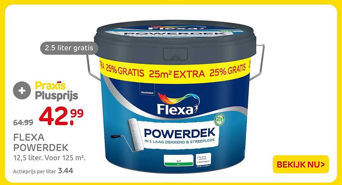 Flexa Powerdek 12,5 Liter. Voor 125 M². aanbieding bij Praxis