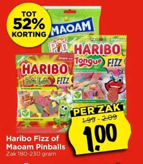 Haribo Fizz Of Maaom Pinballs Aanbieding bij Vomar - FolderFeest.nl