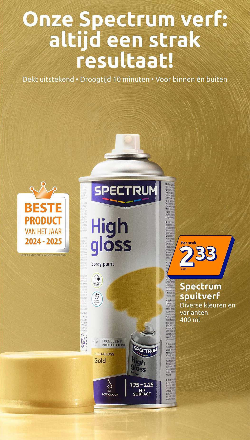 Spectrum Spuitverf High Gloss Gold Aanbieding bij Action - FolderFeest.nl