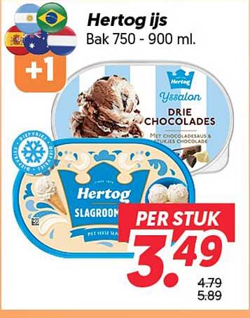 Hertog Ijs Bak 750 - 900 Ml. +1 Aanbieding bij Dekamarkt - FolderFeest.nl