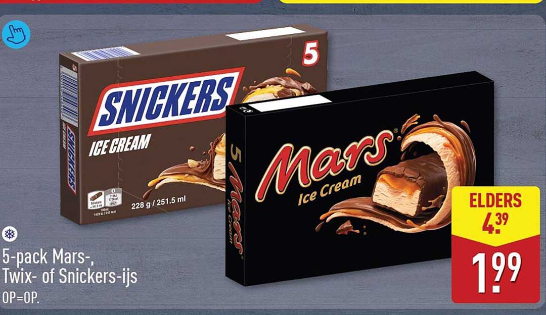 5-Pack Mars-, Twix- Of Snickers-Ijs Aanbieding bij ALDI - FolderFeest.nl