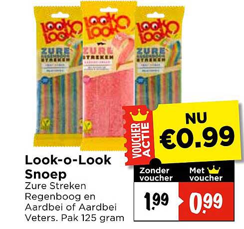 Look-O-Look Snoep Zure Streken Regenboog En Aardbei Of Aardbei Veters ...