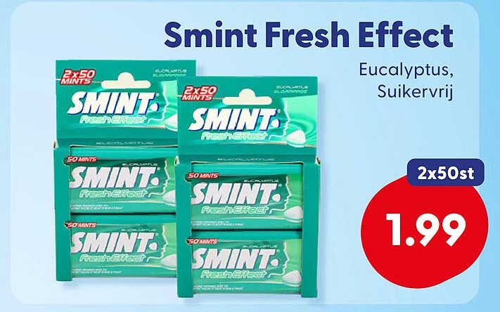 Smint Fresh Effect Eucalyptus, Suikervrij 2X50St Aanbieding bij Die ...