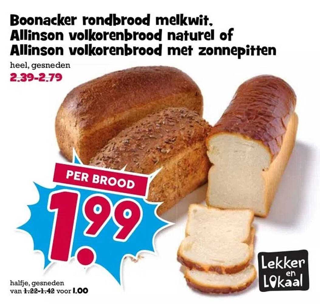 Boonacker Rondbrood Melkweit, Allinson Volkorenbrood Naturel Of ...