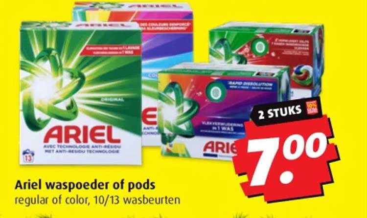 Ariel Waspoeder Of Pods Regular Of Color 10/13 Wasbeurten Aanbieding ...