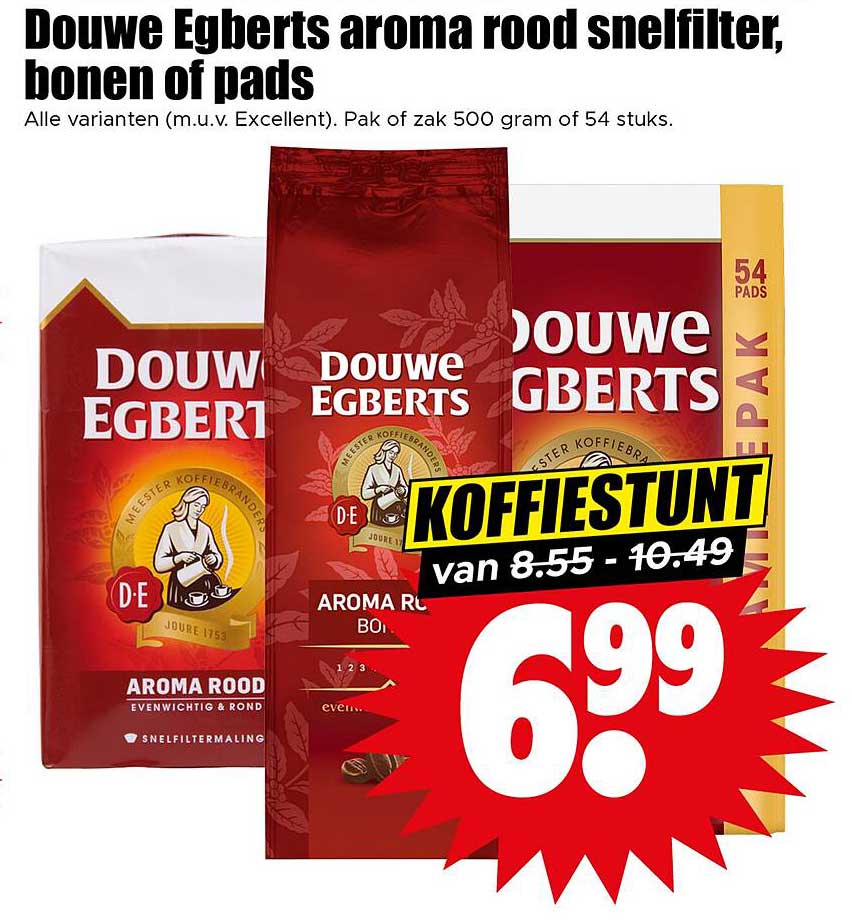 Douwe Egberts Aroma Rood Snelfilter, Bonen Of Pads Aanbieding bij Dirk ...