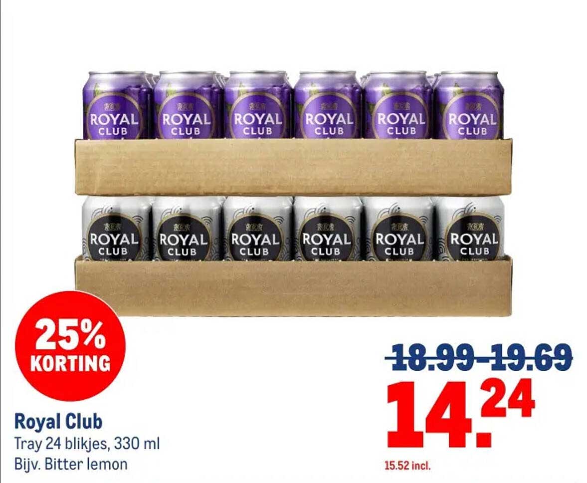Royal Club Tray 24 Blijkjes, 330 Ml aanbieding bij Makro