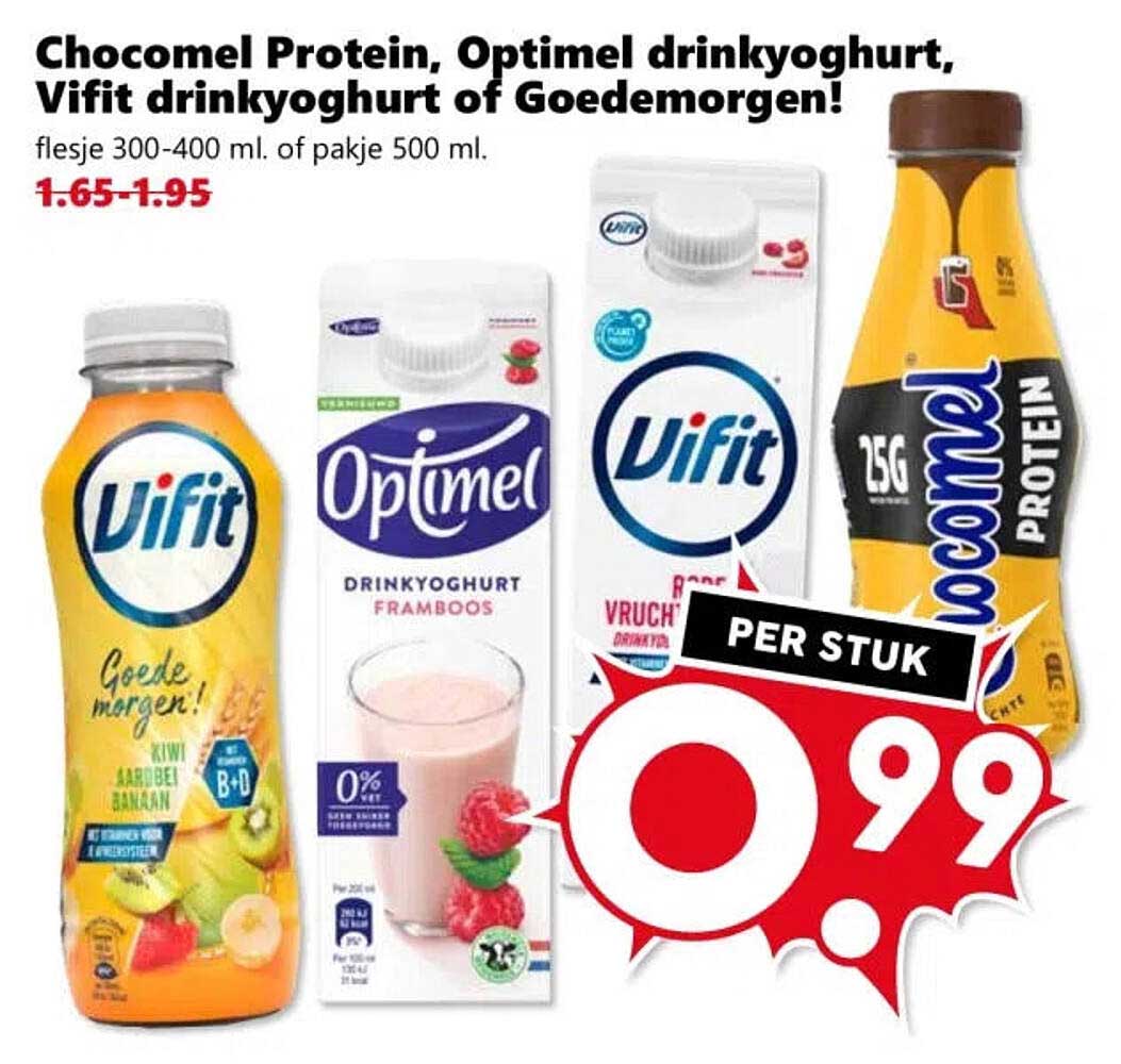 Chocomel Protein, Optimel Drinkyoghurt, Vifit Drinkyoghurt Of ...
