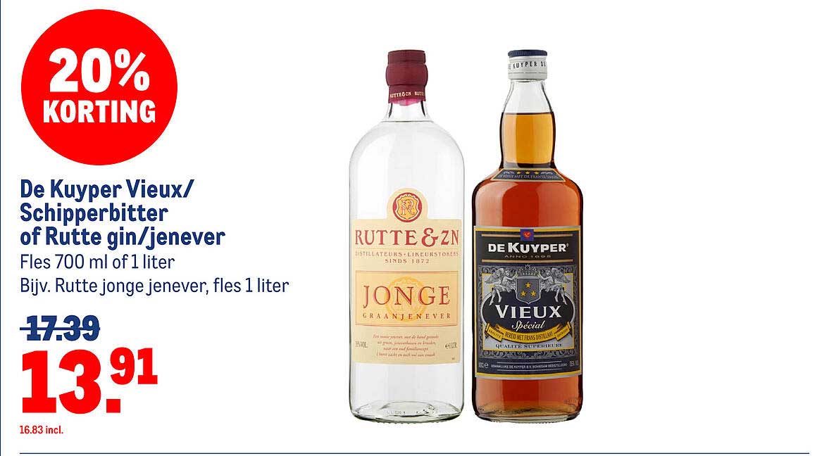 De Kuyper Vieux/Schipperbitter Of Rutte Gin/Jenever aanbieding bij Makro