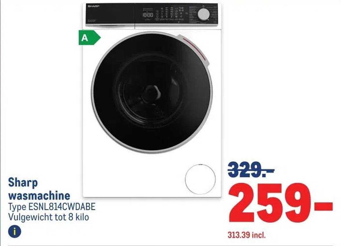 Sharp Wasmachine Type Esnl814Cwdabe Vulgewicht Tot 8 Kilo Aanbieding ...
