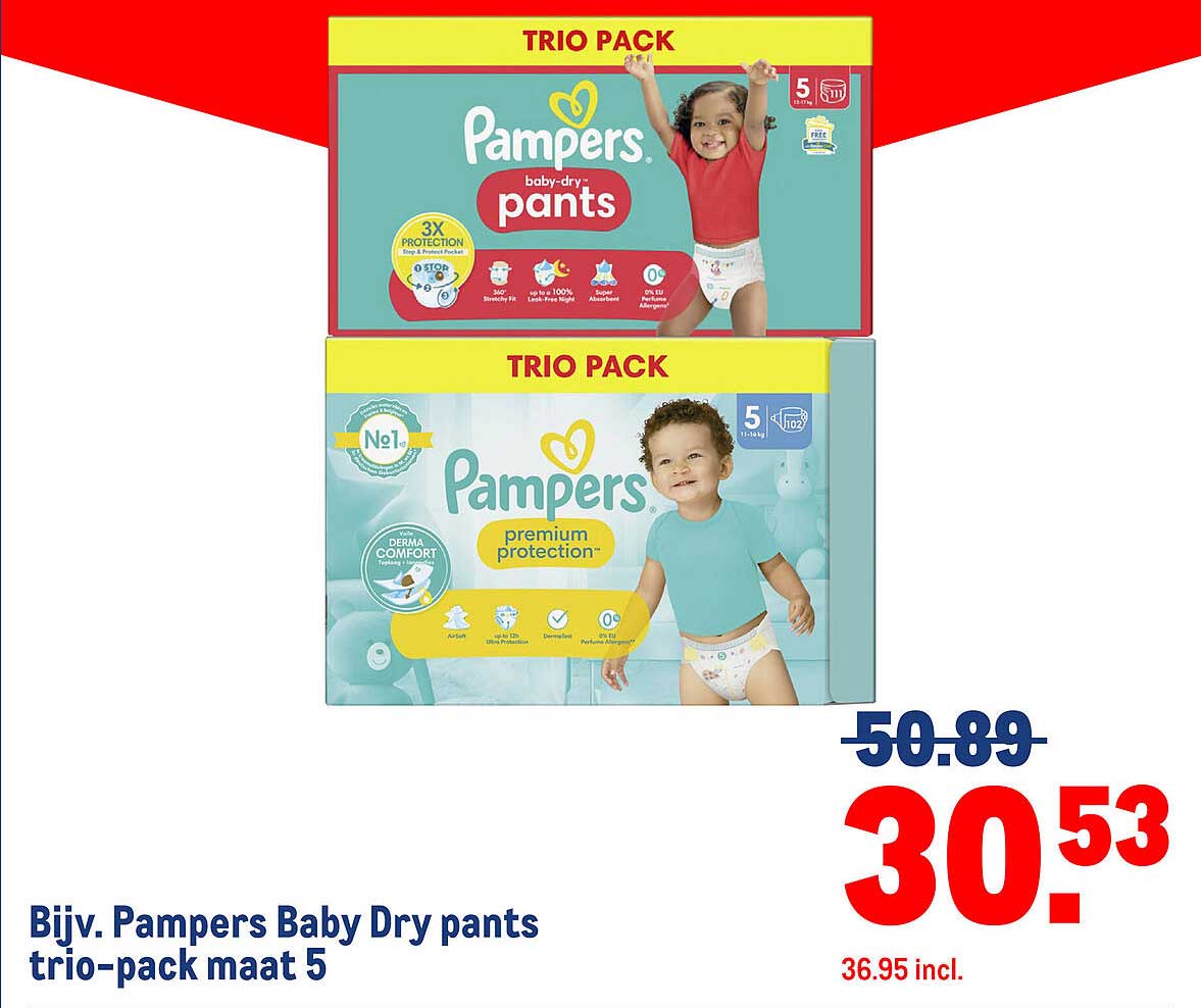 Pampers Baby Dry Pants Trio-Pack Maat 5 aanbieding bij Makro