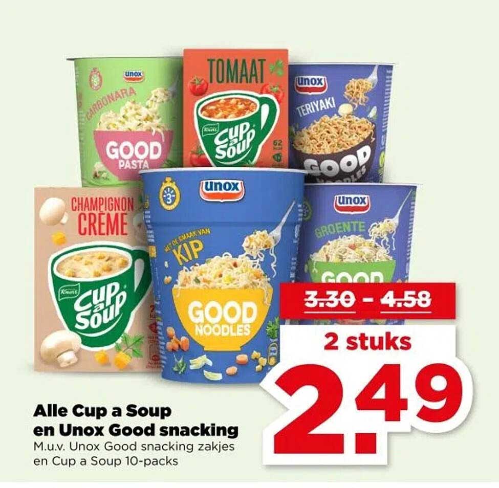 Alle Cup A Soup En Unox Good Snacking Aanbieding bij PLUS - FolderFeest.nl