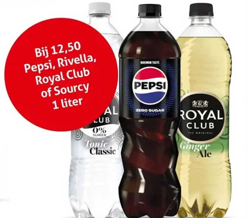 Bij 12,50 Pepsi, Rivella, Royal Club Of Sourcy 1 Liter Aanbieding bij ...