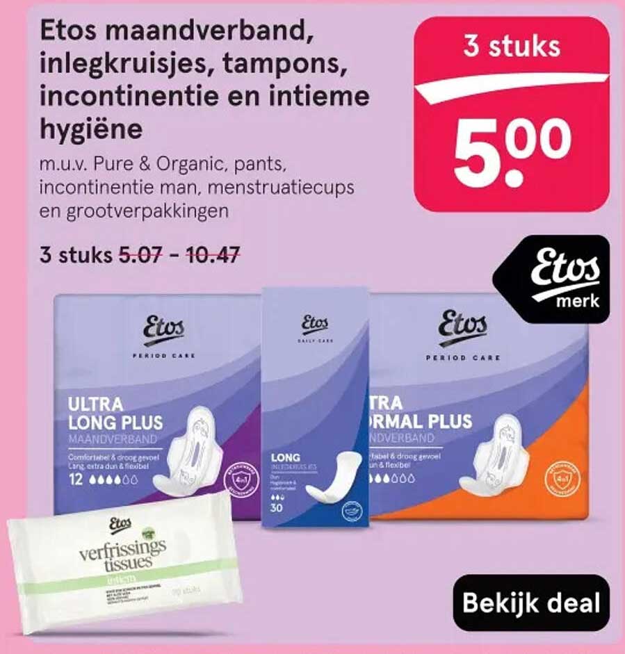 Etos Maandverband, Inlegkruisjes, Tampons, Incontinentie En Intieme ...