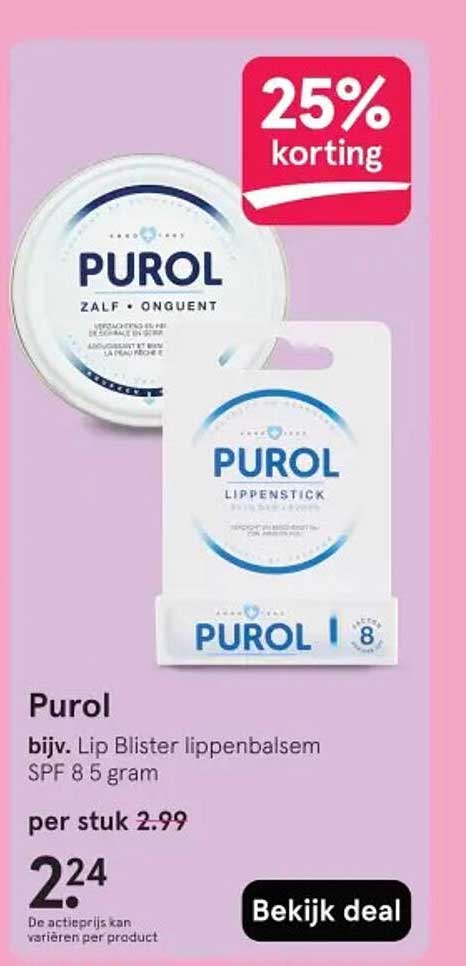 Purol Bijv. Lip Blister Lippenbalsem Spf 8 5 Gram Aanbieding bij Etos ...
