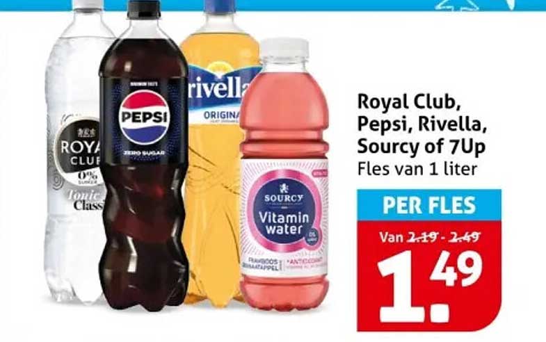 Bij 12,50 Pepsi, Rivella, Royal Club Of Sourcy 1 Liter Aanbieding bij ...