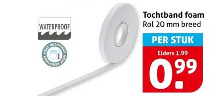 Tochtband Foam Rol 20 Mm Breed Aanbieding bij Hoogvliet - FolderFeest.nl