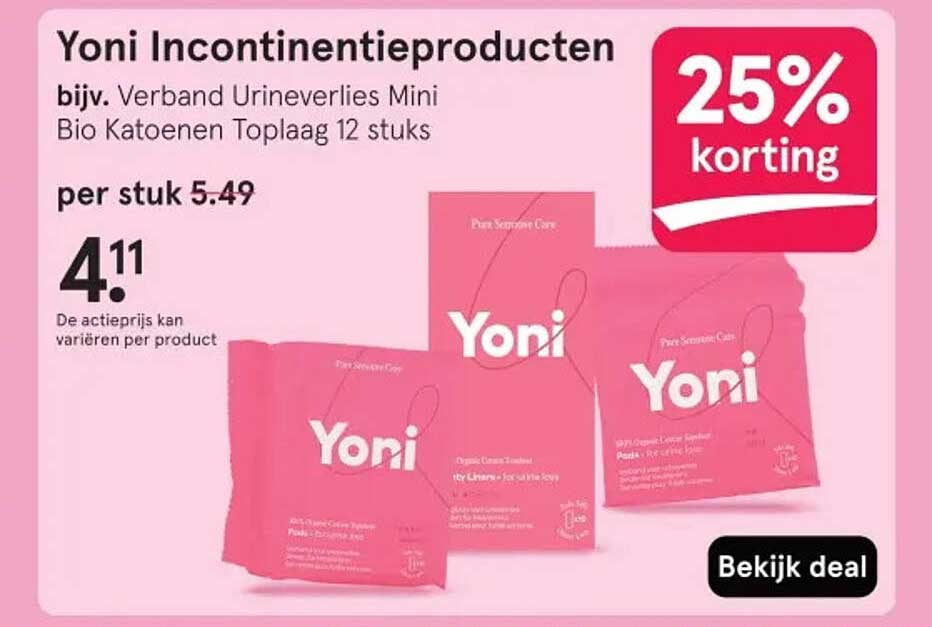 Yoni Incontinentieproducten Bijv. Verband Urineverlies Mini Bio ...