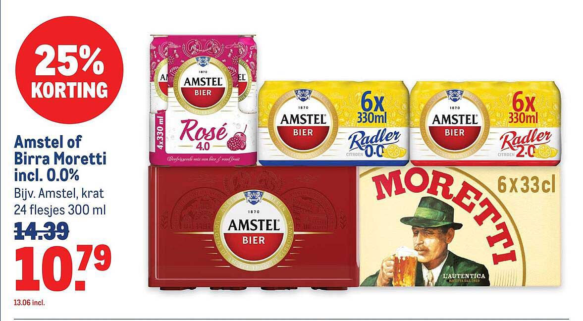 Amstel Of Birra Moretti Incl. 0.0% Aanbieding bij Makro - FolderFeest.nl