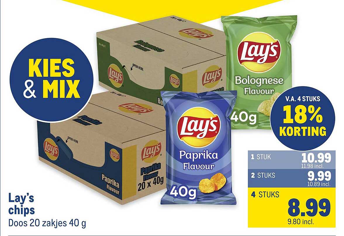 Lay's Chips Doos 20 Zakjes 40 G Aanbieding bij Makro - FolderFeest.nl