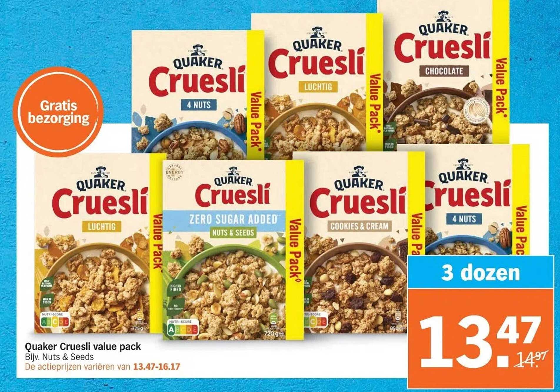 Quaker Cruesli Value Pack Aanbieding bij Albert Heijn - FolderFeest.nl