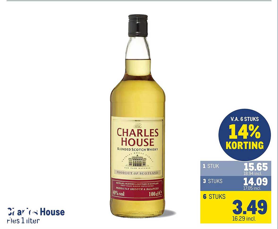 The Charles House Blended Scotch Whisky 1 Liter Aanbieding bij Makro ...