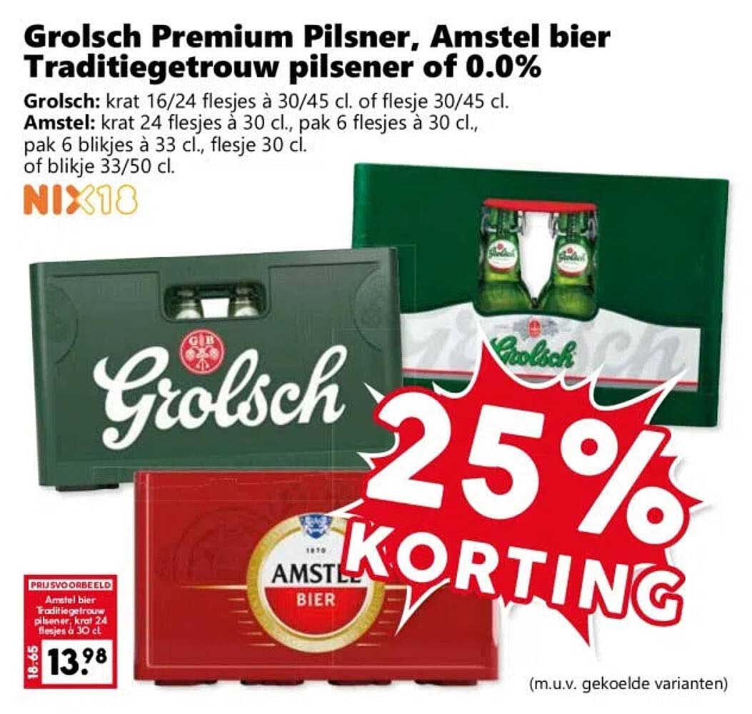 Grolsch Premium Pilsner, Amstel Bier Traditiegetrouw Pilsener Of 0.0% ...